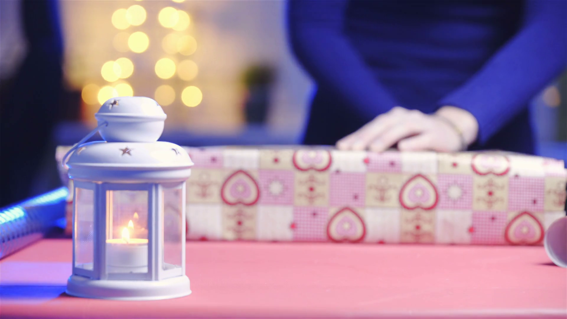 Woman Taping Wrapping Paper Around Gift Box Stock Footage SBV-348581711 ...
