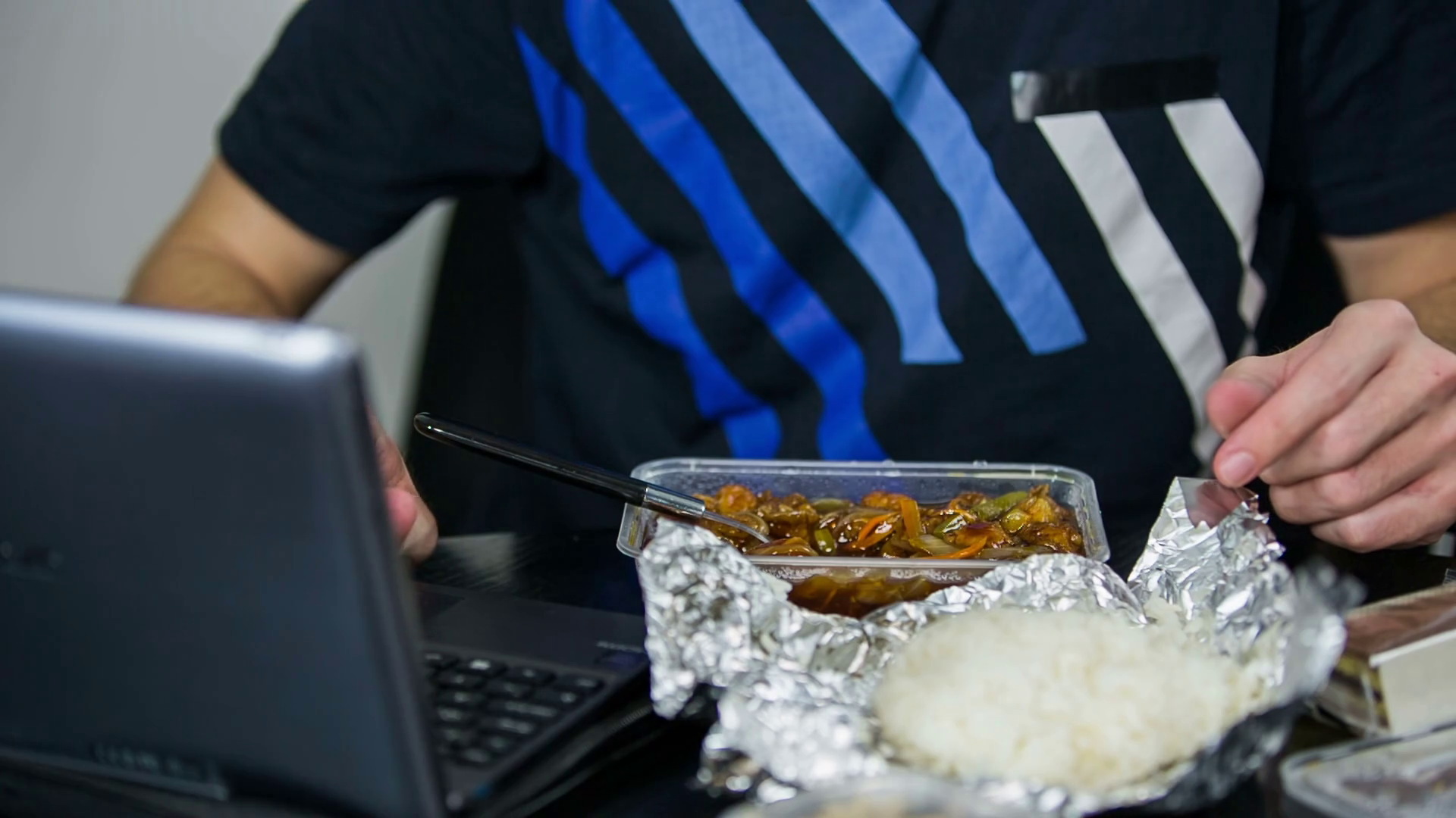 Working On Computer Eating Lunch Medium Shot Stock Footage SBV ...
