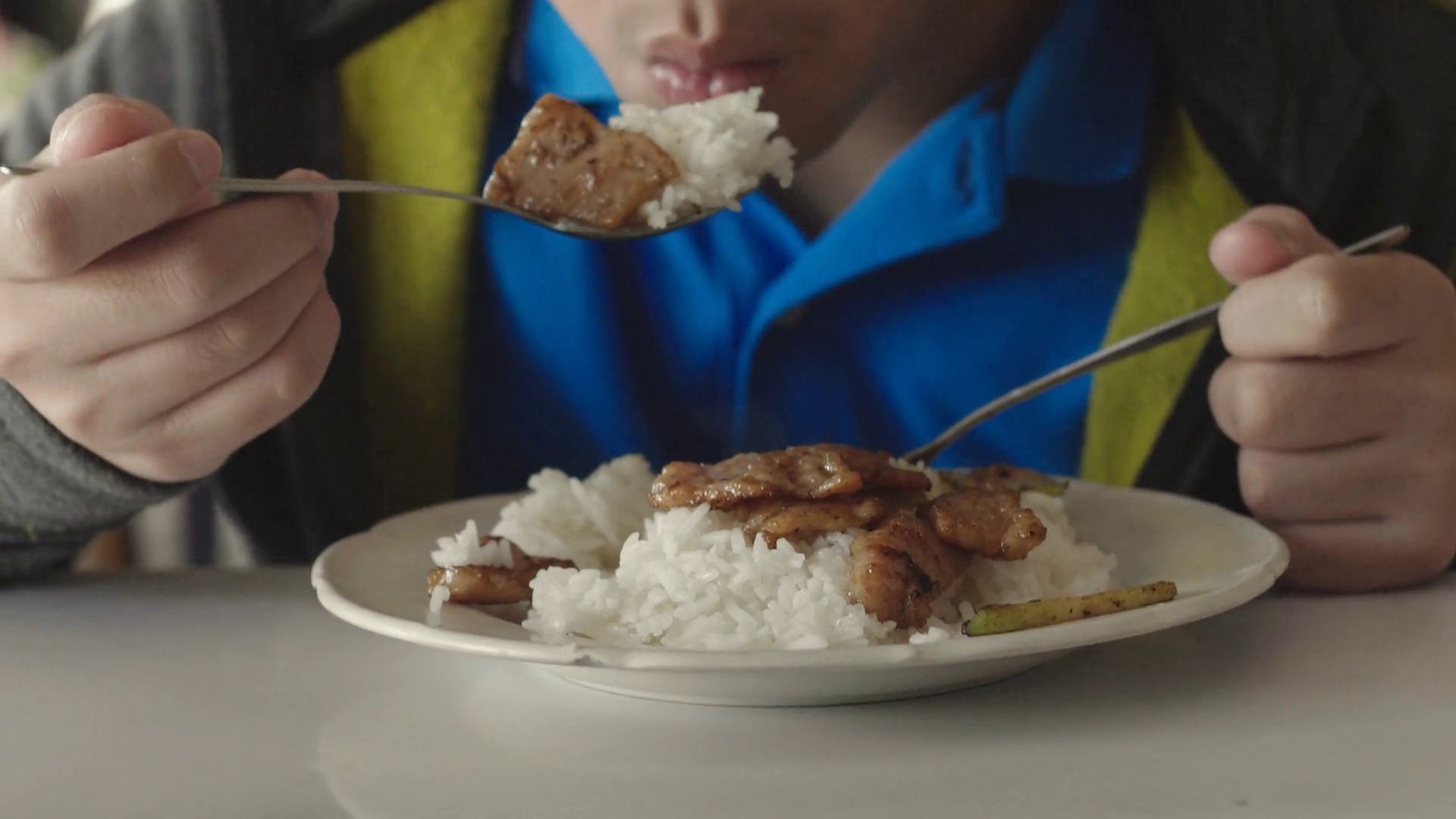 Thai Boy Enjoying Delicious Fried Rice With Stock Footage SBV-337987248 ...