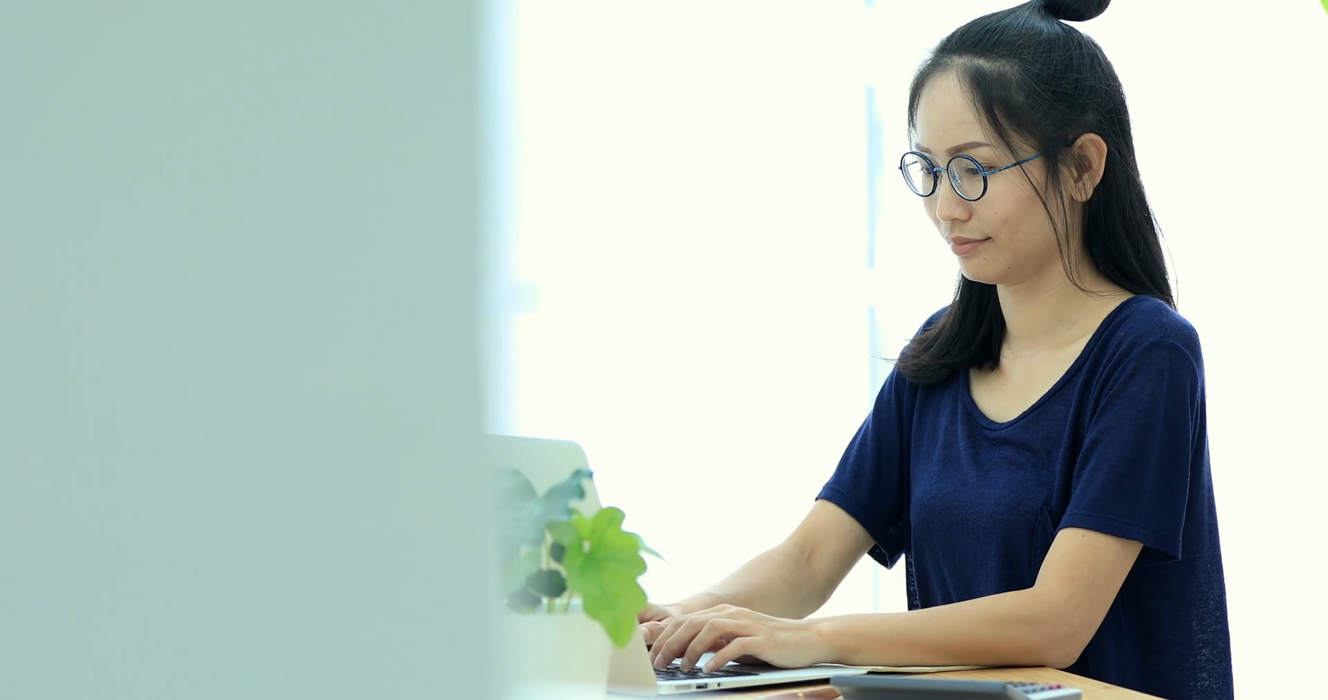 Happy Asian Woman Working On Laptop Computer Stock Footage SBV ...