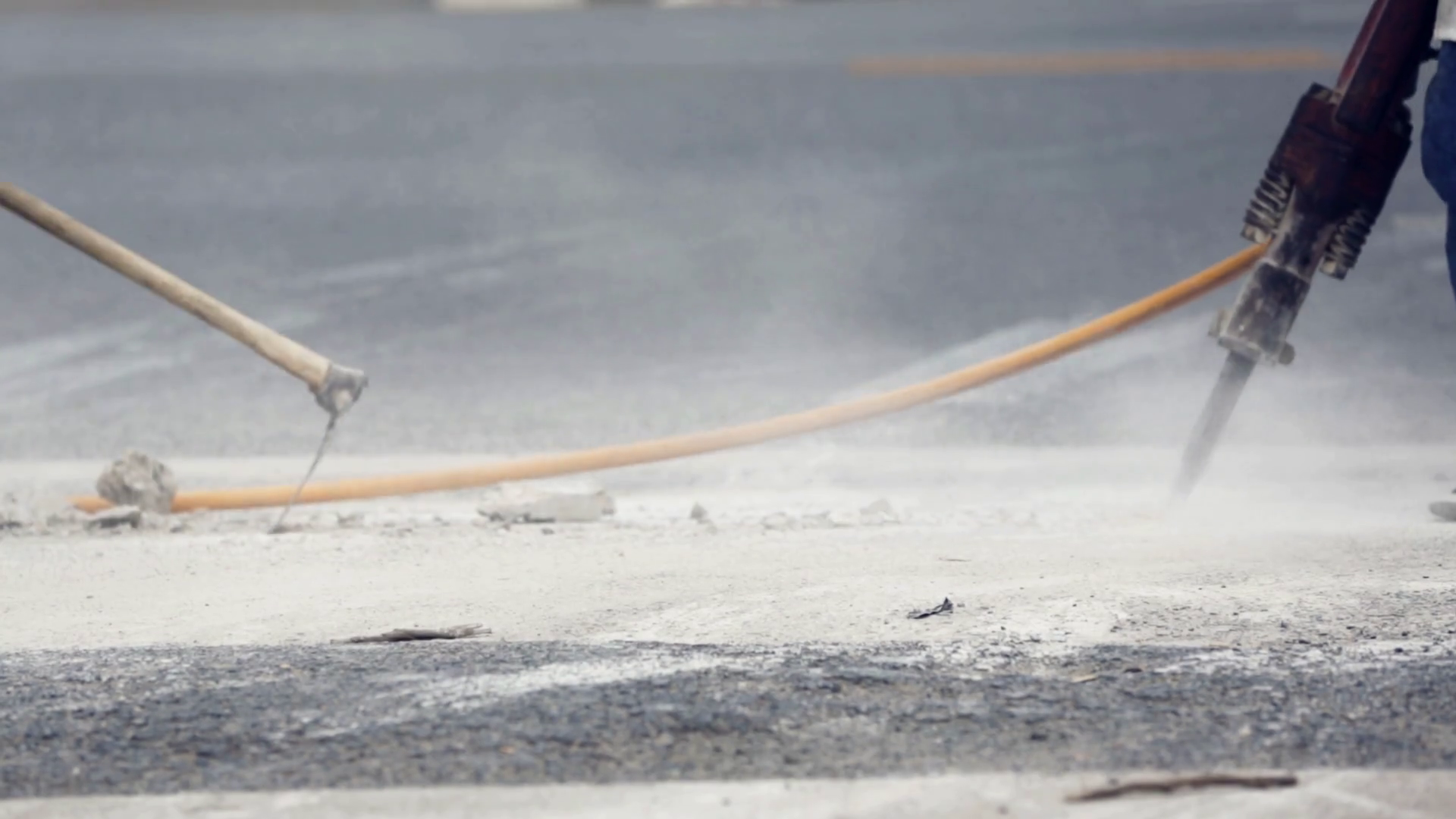 Worker drilling concrete with compressor on the street. Stock Video ...