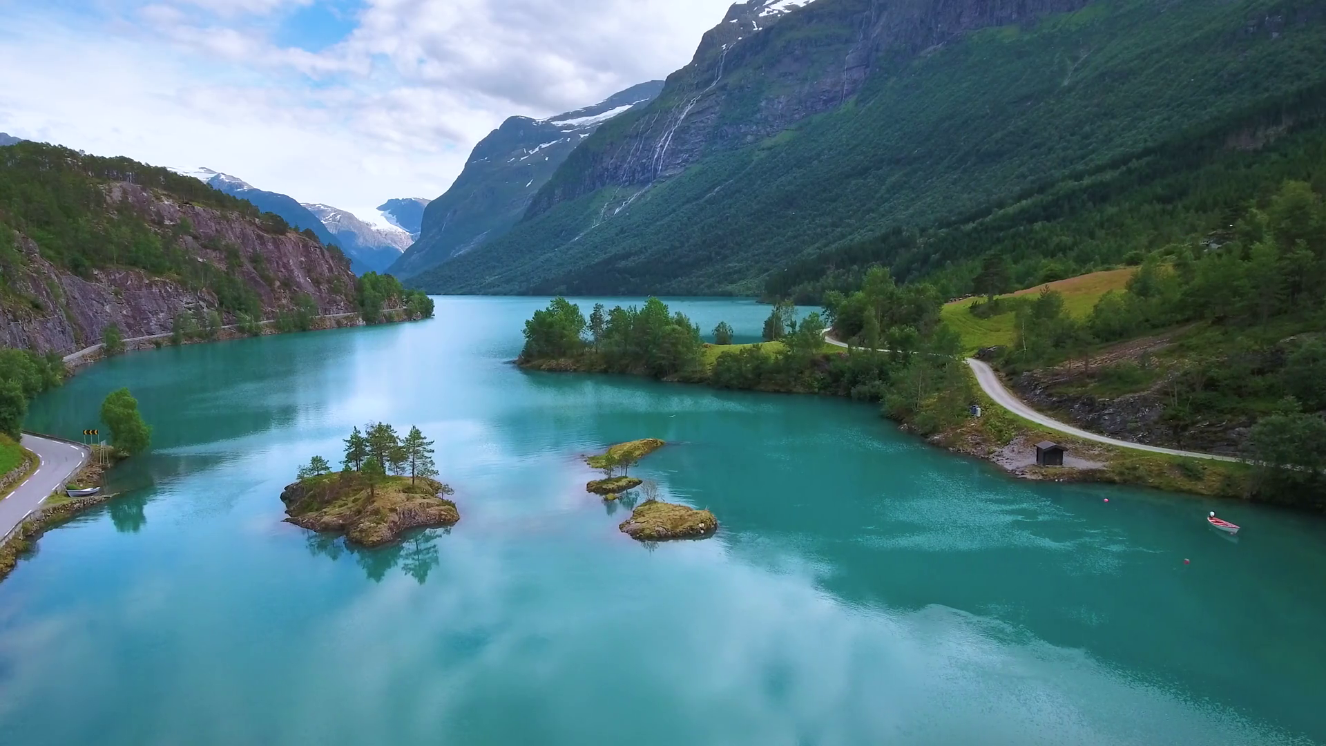 Beautiful Nature Norway natural landscape. Aerial footage lovatnet lake ...