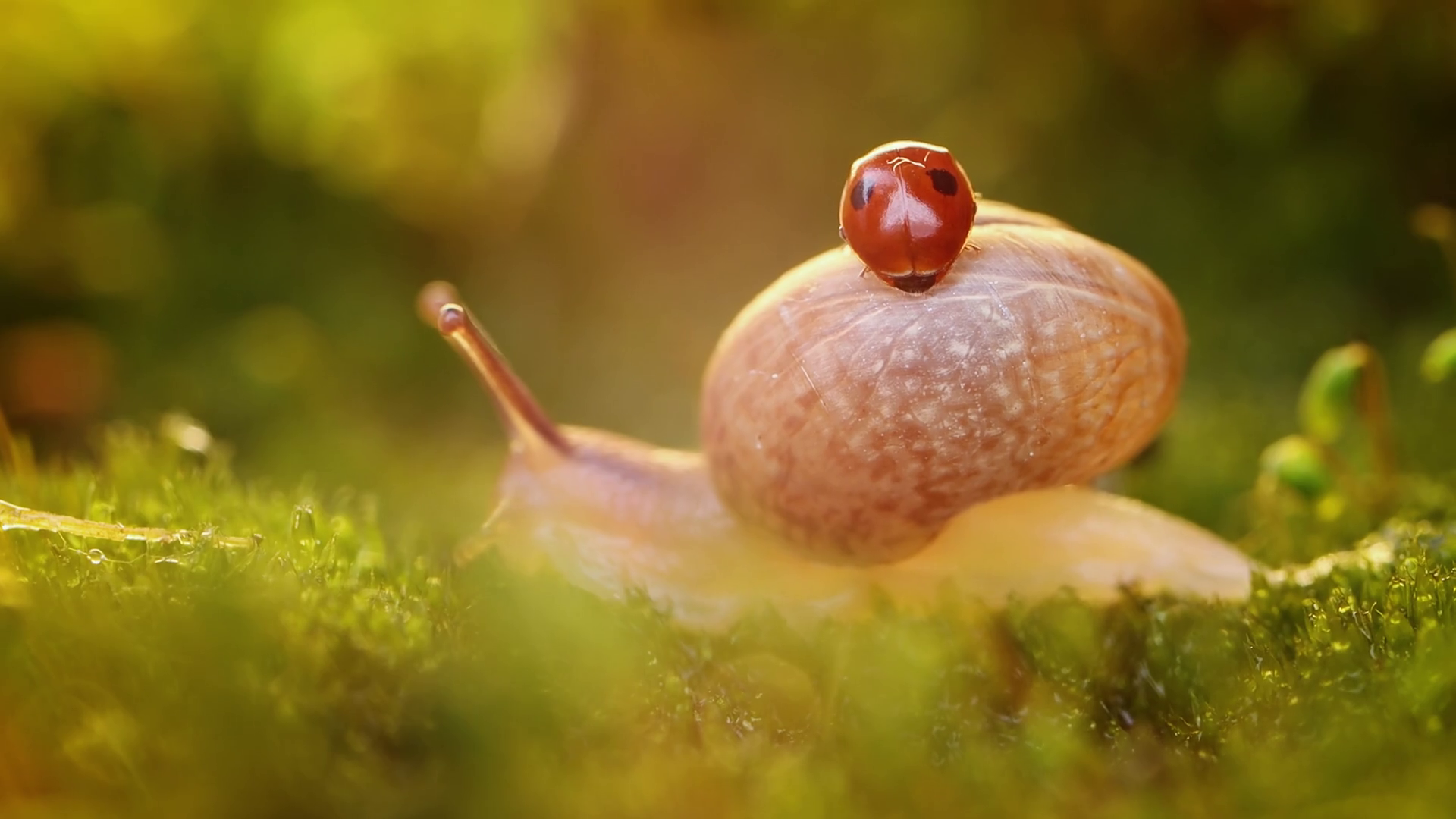 Close-up Wildlife Of Snail Ladybug In Sunset Stock Footage SBV ...