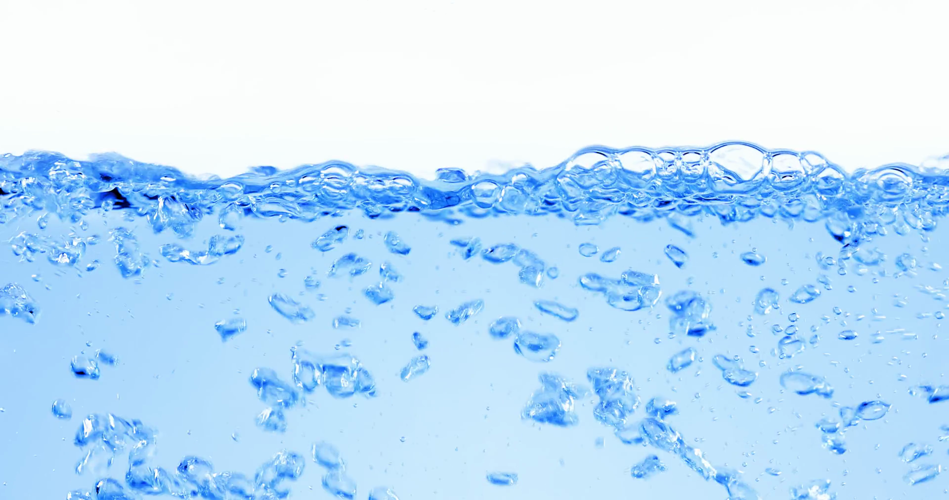 Many bubbles in water close up, abstract water wave with bubbles in ...