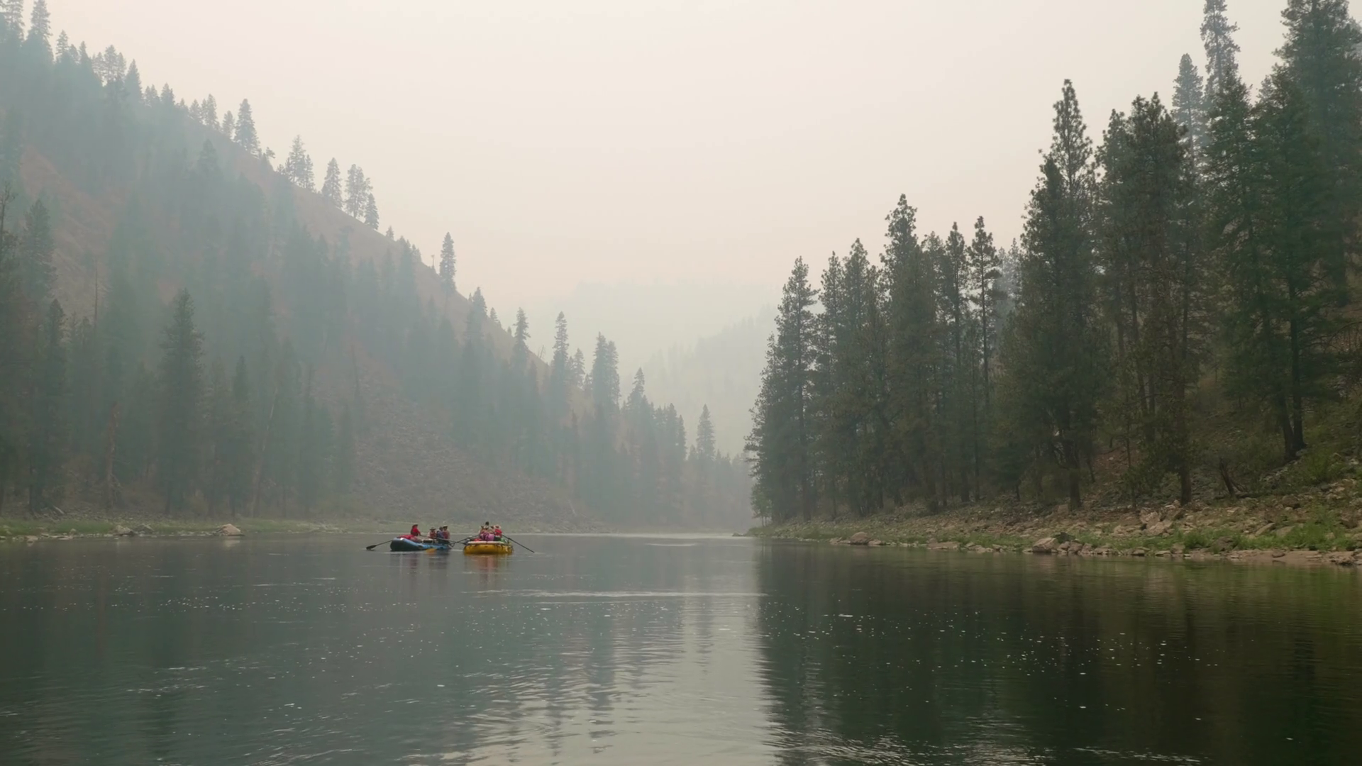 Rafts Floating Down River Through Forrest Stock Footage SBV-317910655 ...