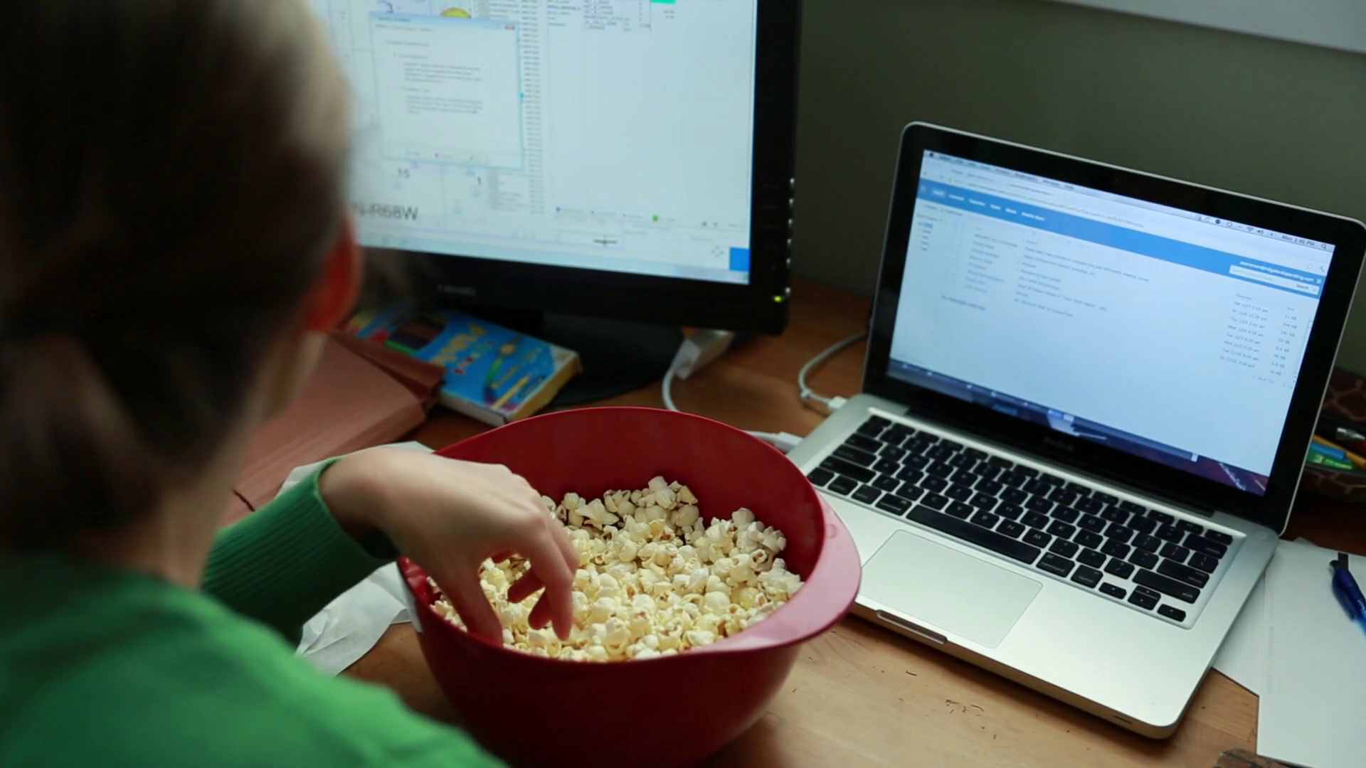 Woman Snacking On Popcorn Working At Home Stock Footage SBV-301043707 ...