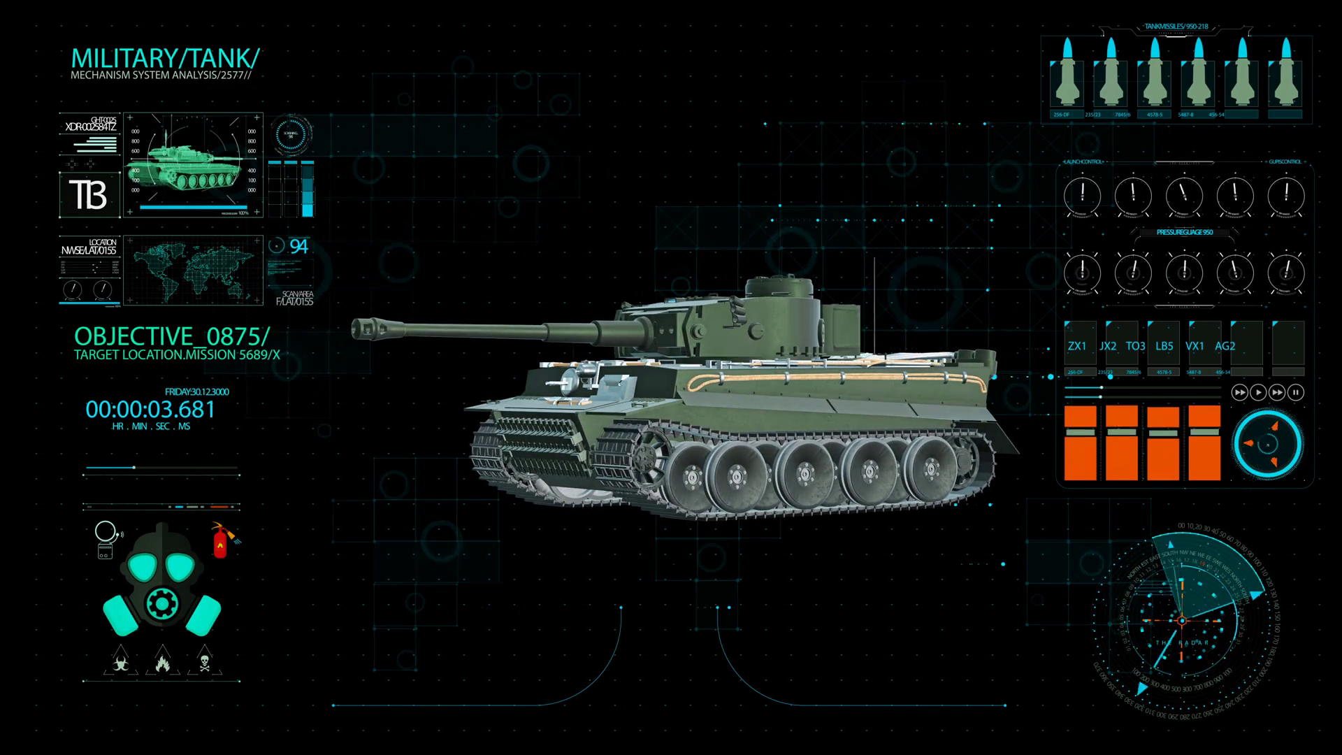 Green Army Tank, armored military vehicle rotating on black background ...