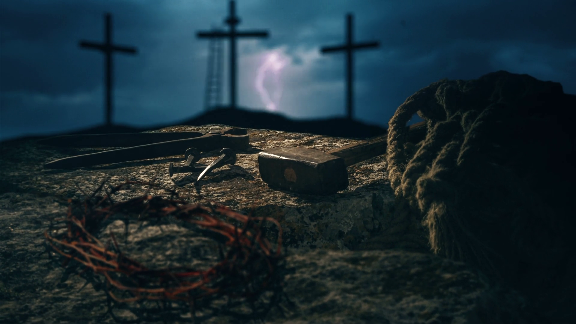 Crown Of Thorns on the Calvary Hill at night with lightnings Stock ...