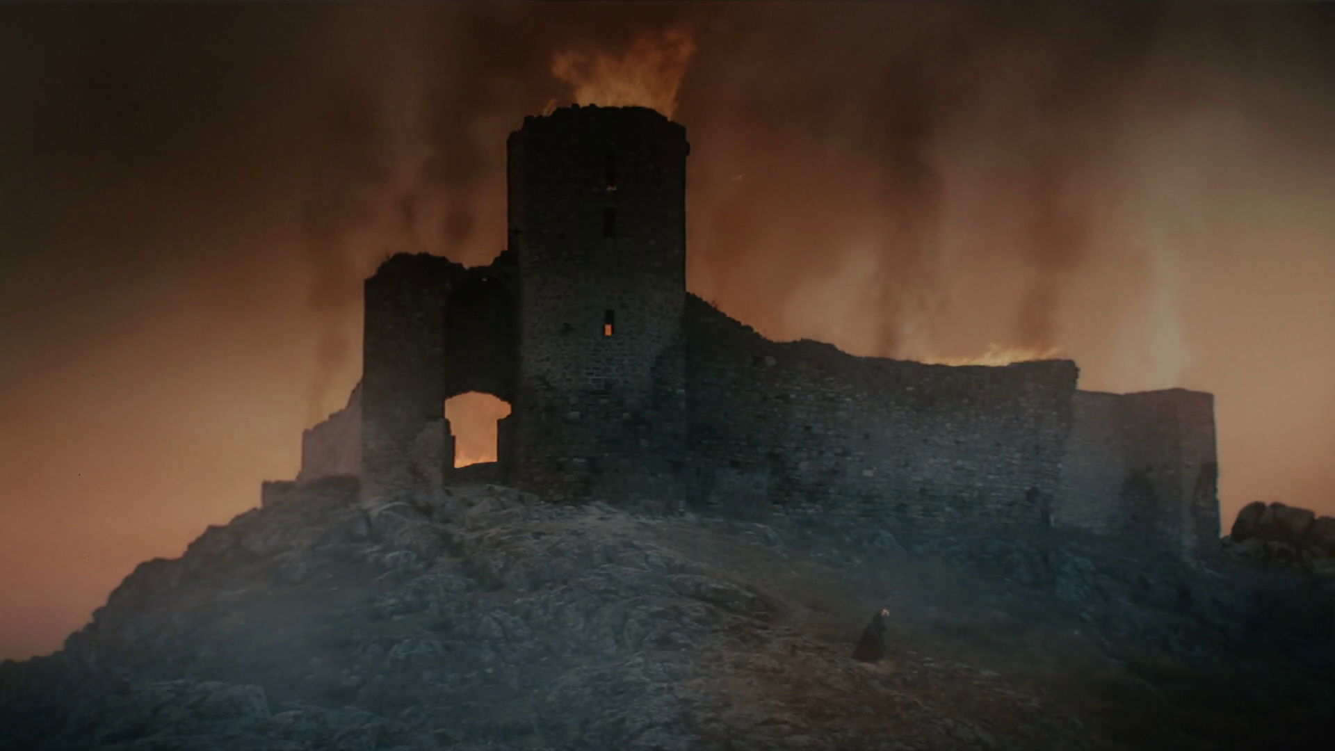 Fortress Burning On The Mountain at sunset Stock Video Footage ...