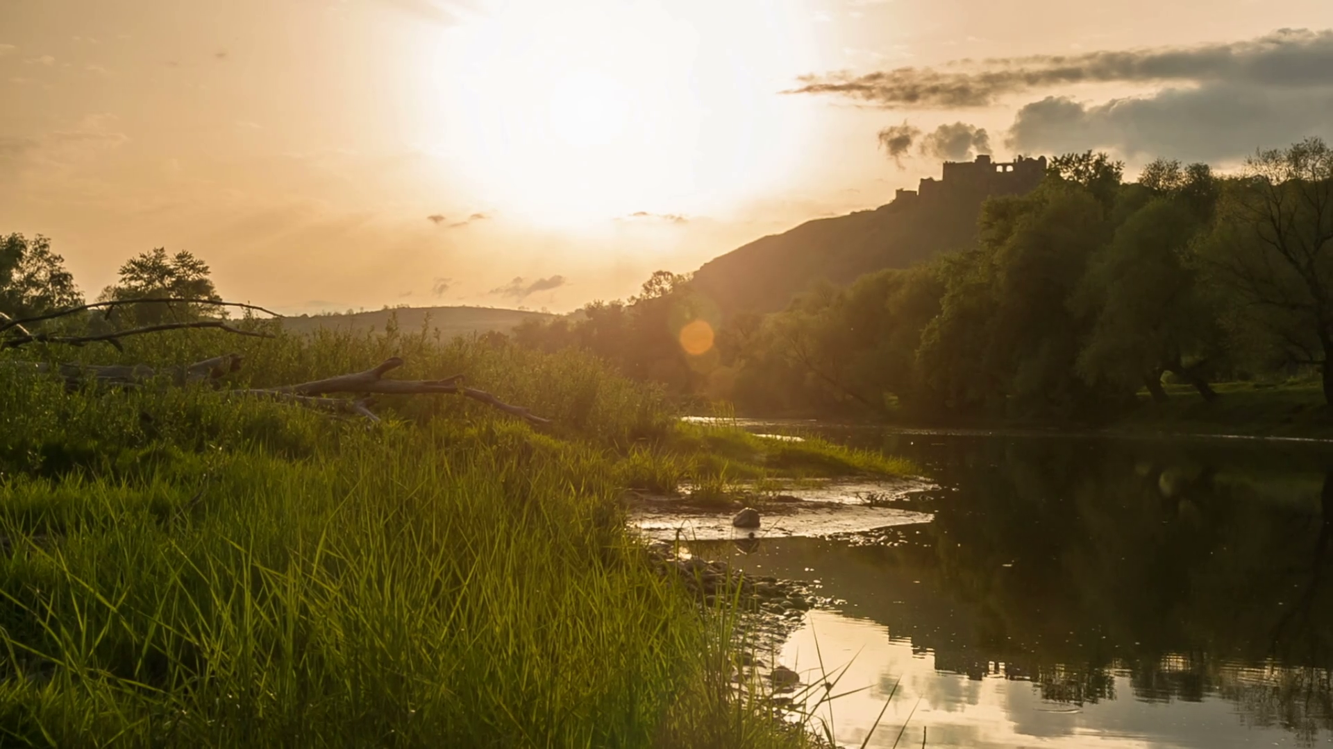 Medieval Citadel At Sunset With River Stock Footage SBV-317594808 ...