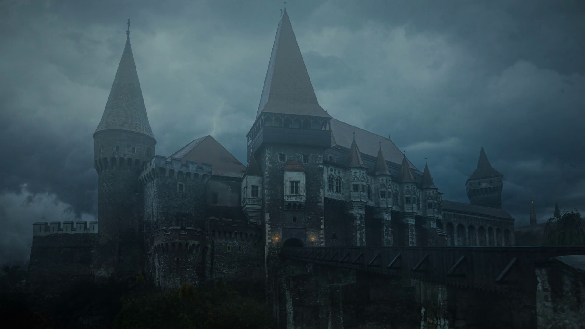 Old Medieval Castle In Stormy Night Stock Footage SBV-321257975 ...