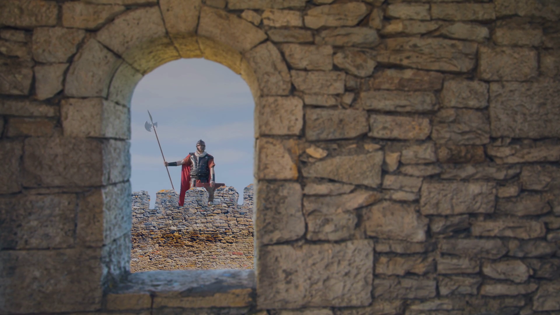 Roman Guard On Wall Through Fortress Window Stock Footage SBV-347808027 ...