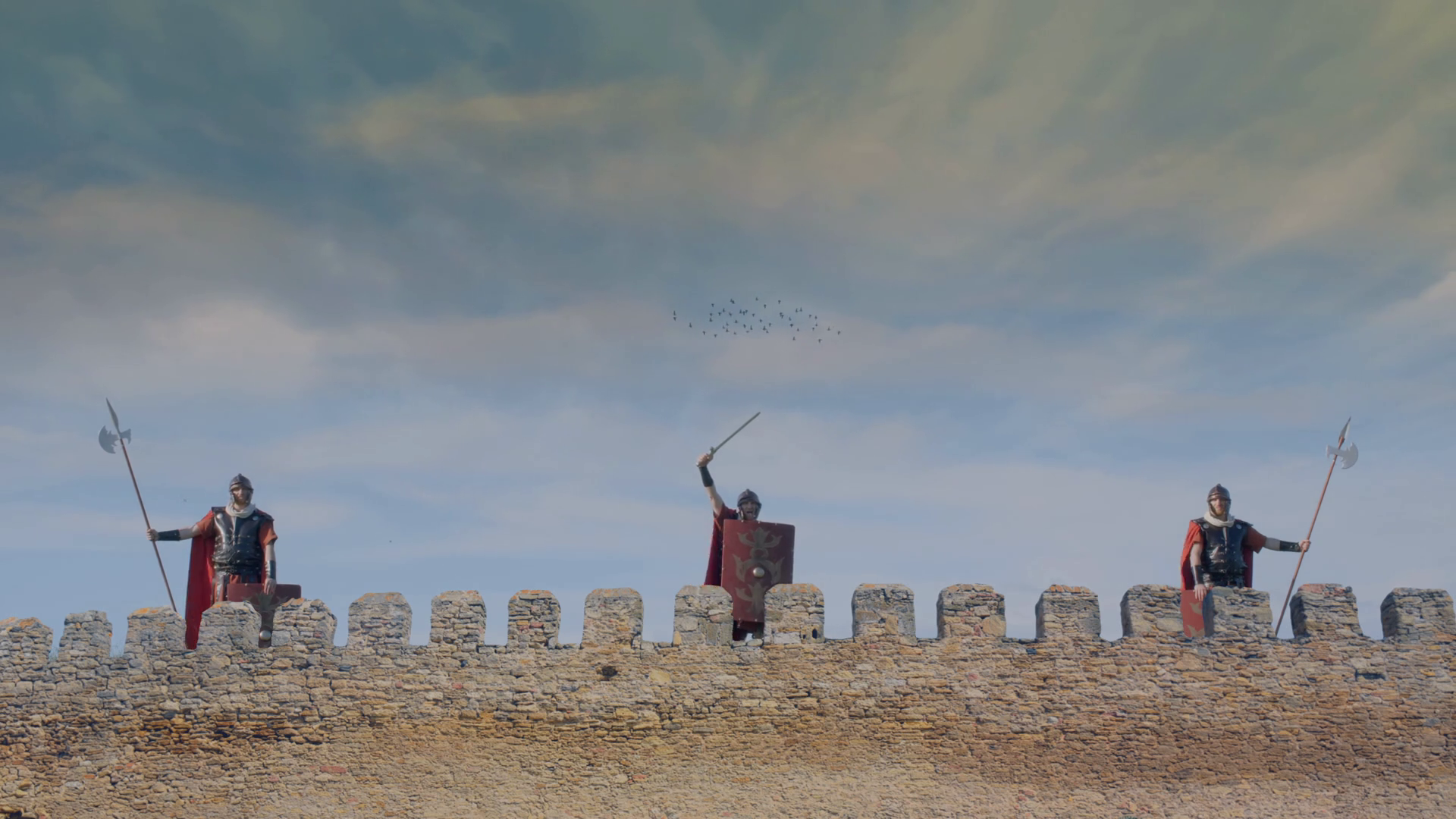 Roman Soldiers Guard On Wall Fortress Stock Footage SBV-347808303 ...