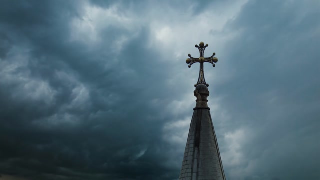 Ominous Dark Storm Clouds Over Jesus Christ On The Cross Stock Footage ...
