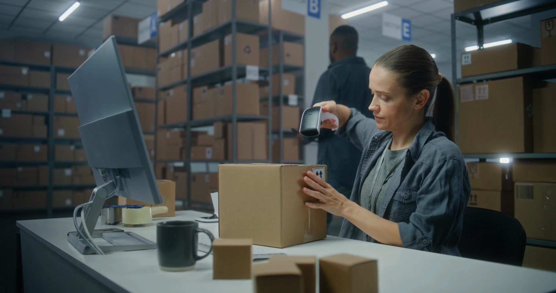 Female Manager Scans Parcel Using Barcode Stock Footage SBV-351720728 - Storyblocks