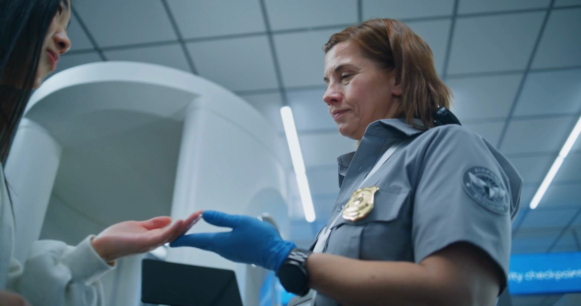 Airport Terminal: Female Security Officer Stock Footage SBV-351792443 ...