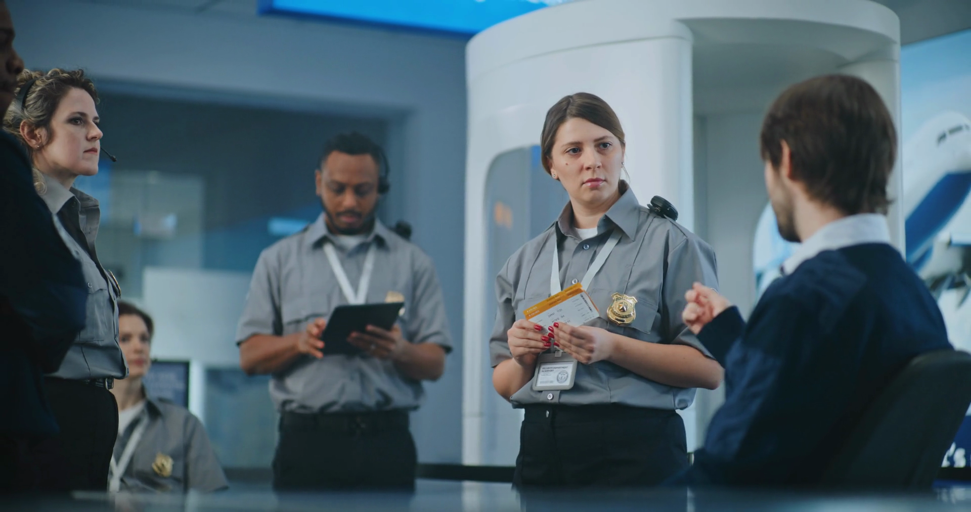 Airport Staff Briefing: Female Tsa Officer Stock Footage SBV-351871103 ...