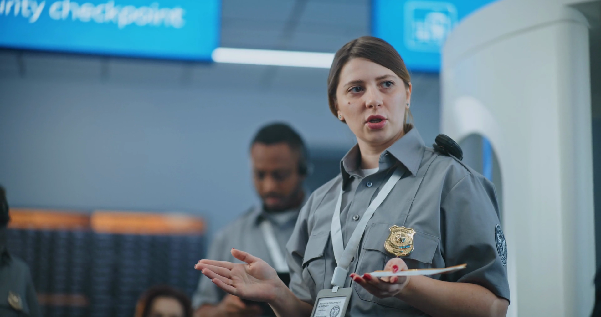Airport Staff Briefing: Female Security Stock Footage SBV-351872848 ...