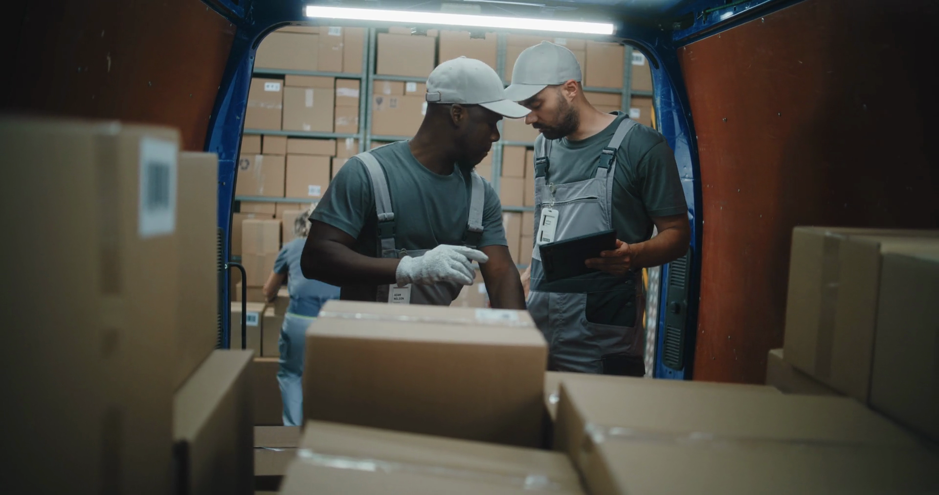 Multiethnic Workers Scanning Cardboard Boxes Stock Footage SBV ...