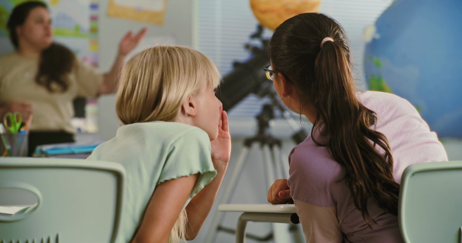Primary School Girls Sitting At Desks Stock Footage SBV-352577033 ...