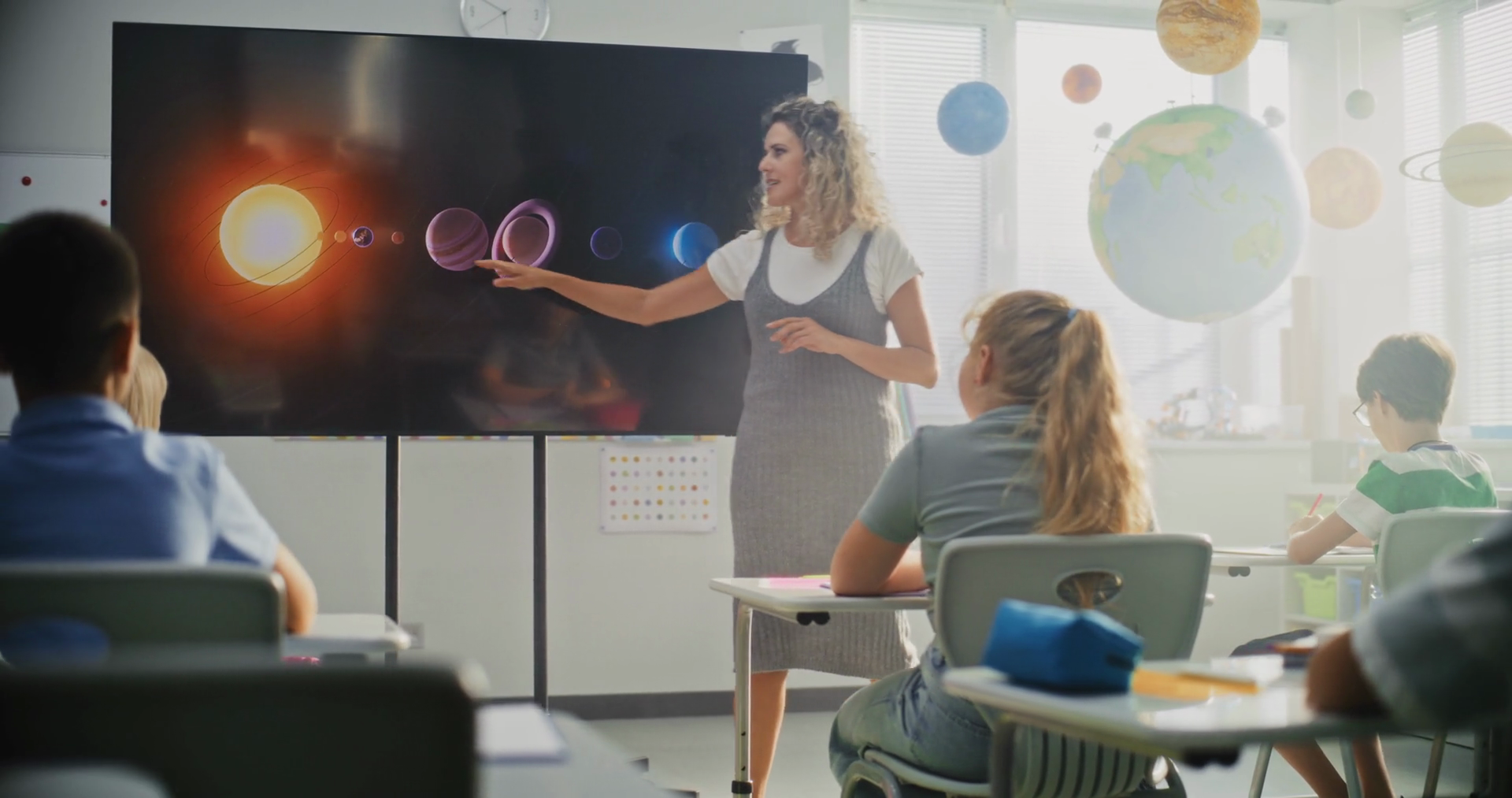 Astronomy Class: Female Teacher Explaining Stock Footage SBV-352767066 ...