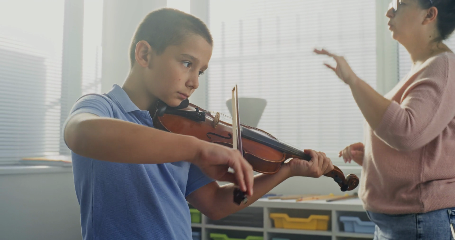 Primary School Boy Practicing Violin In Stock Footage SBV-352857762 ...