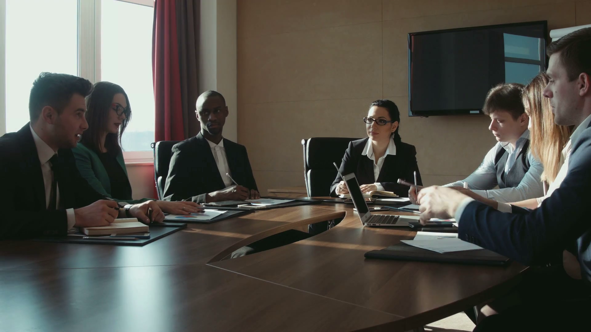 A Group Of Businessmen At Table Talks Stock Footage SBV-305611456 ...
