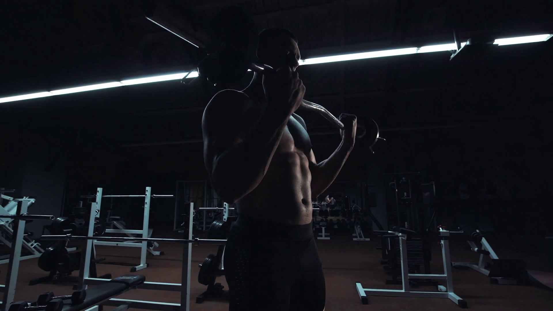 Muscular Man Doing Crossfit Training In Dark Stock Footage SBV ...