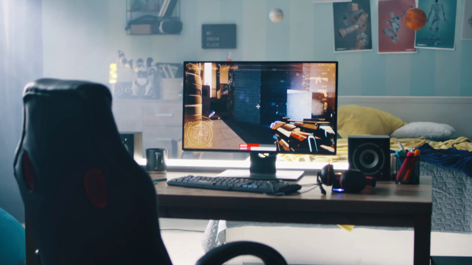 Teen Gamer Running Towards Computer Then Stock Footage SBV-346700547 ...