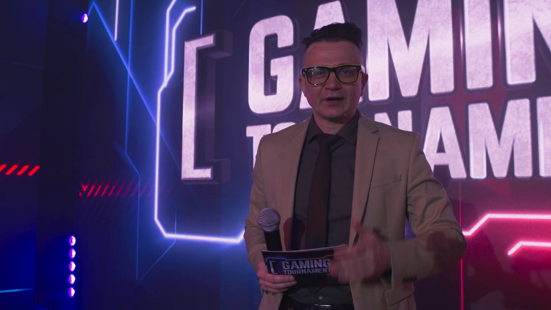 Man Host With Microphone Walking Talking To Stock Footage SBV-346783540 ...