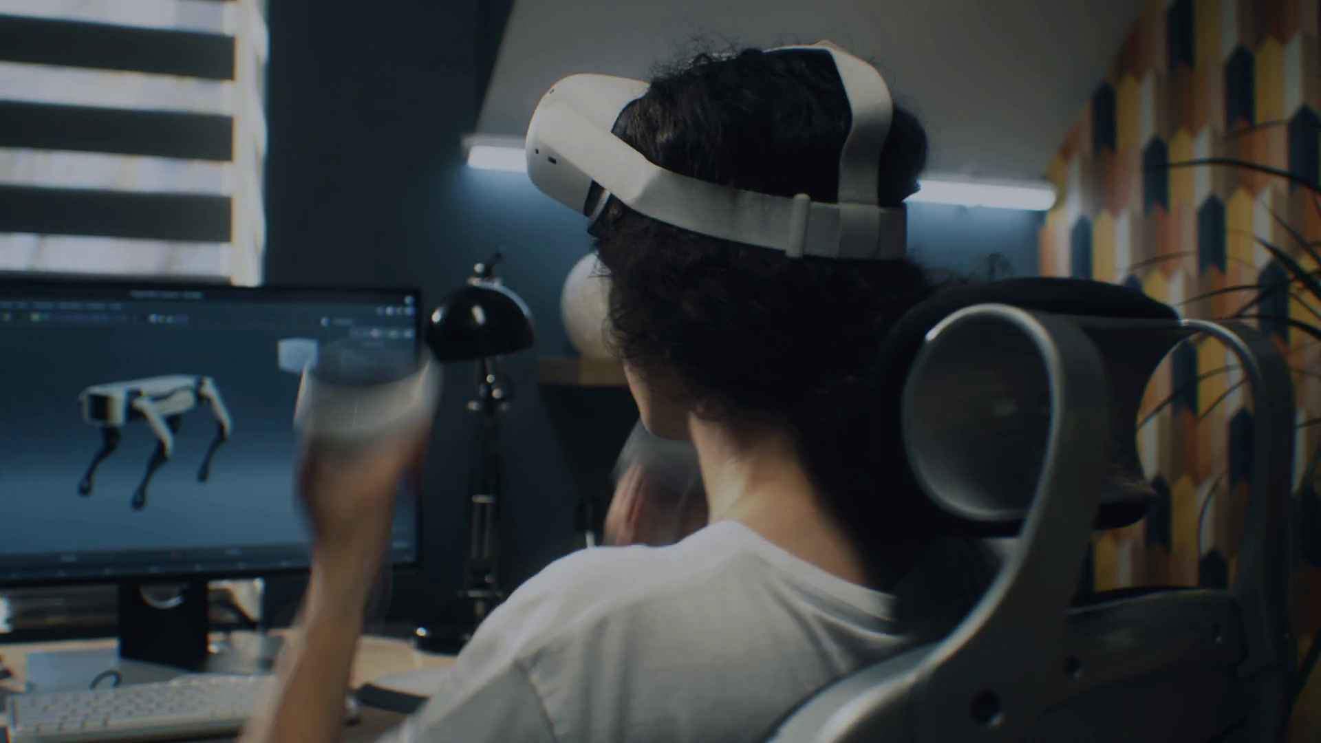 A Man Being In Room Puts On Vr Headset Stock Footage SBV-347210667 ...