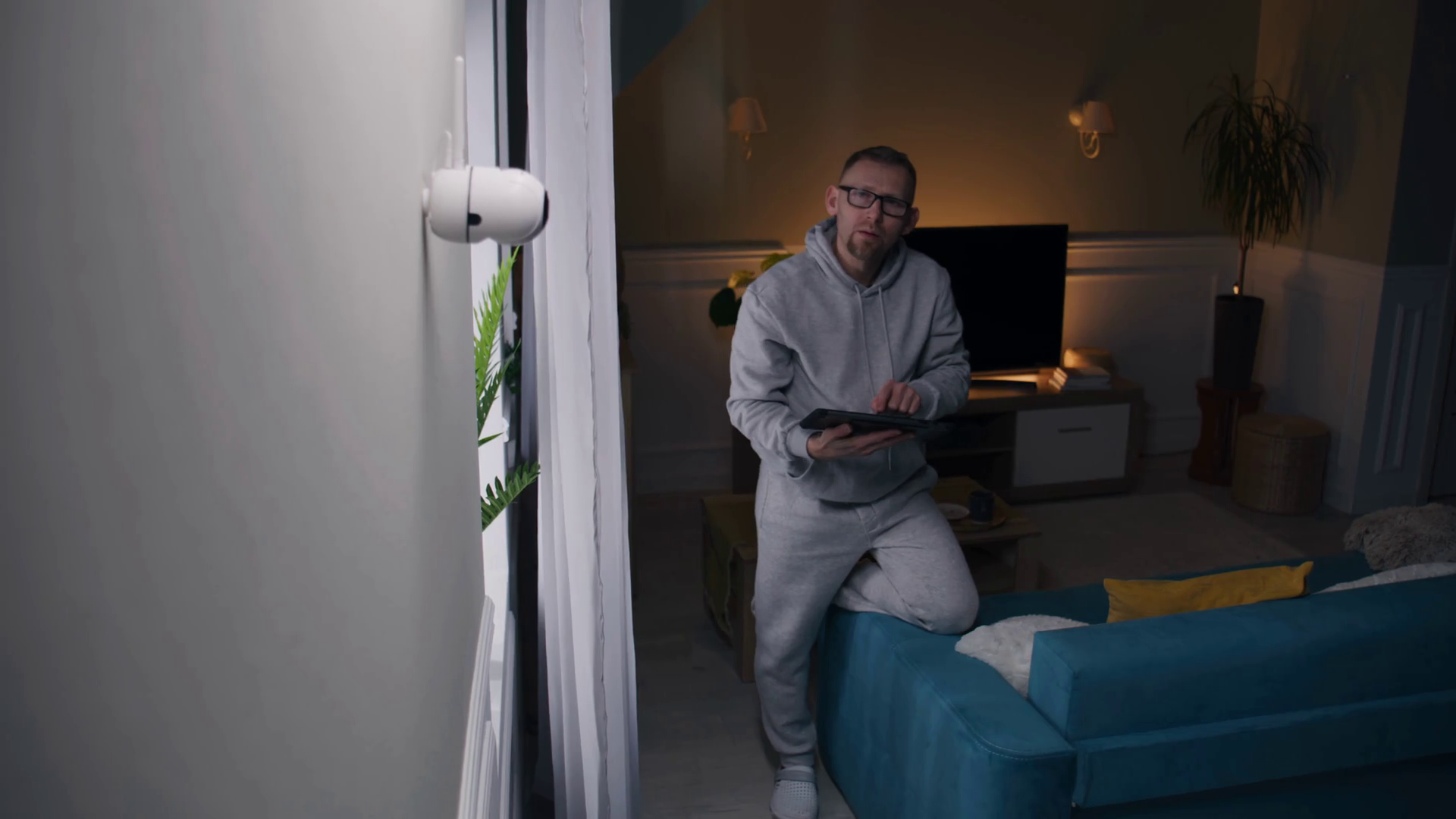 Caucasian Man Sets Up Security Camera At Stock Footage SBV-347443272 ...