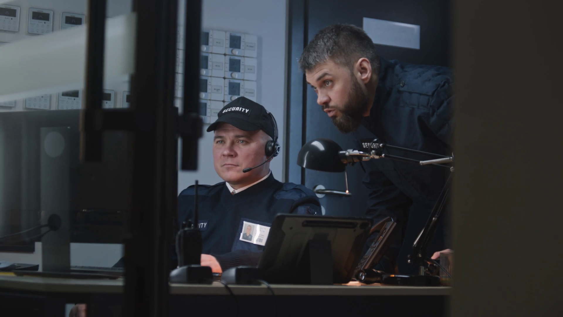 Two Security Officers Look View From Stock Footage SBV-347480621 ...