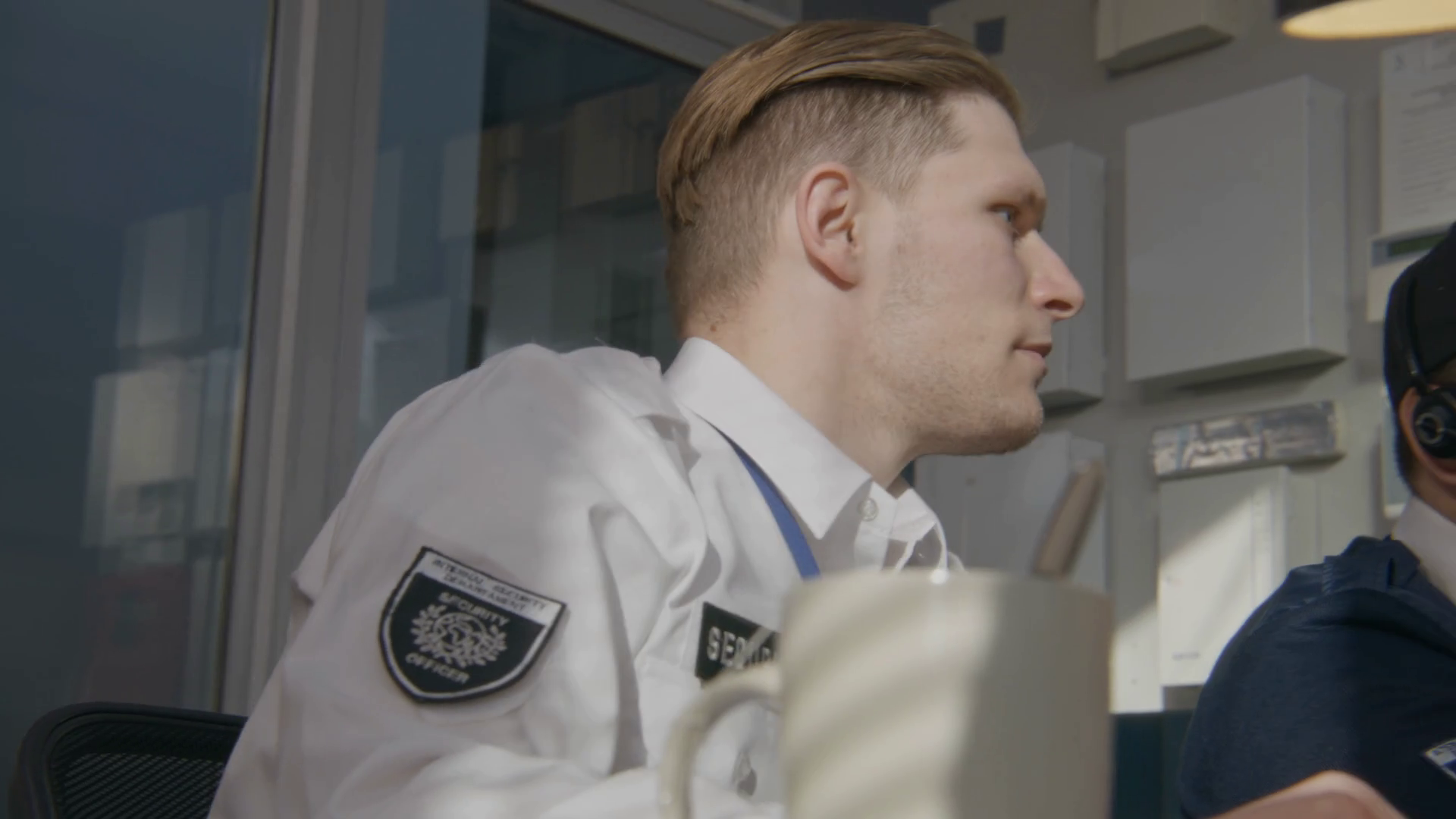 Security Officer In Uniform Uses Walkie Stock Footage SBV-347520919 ...