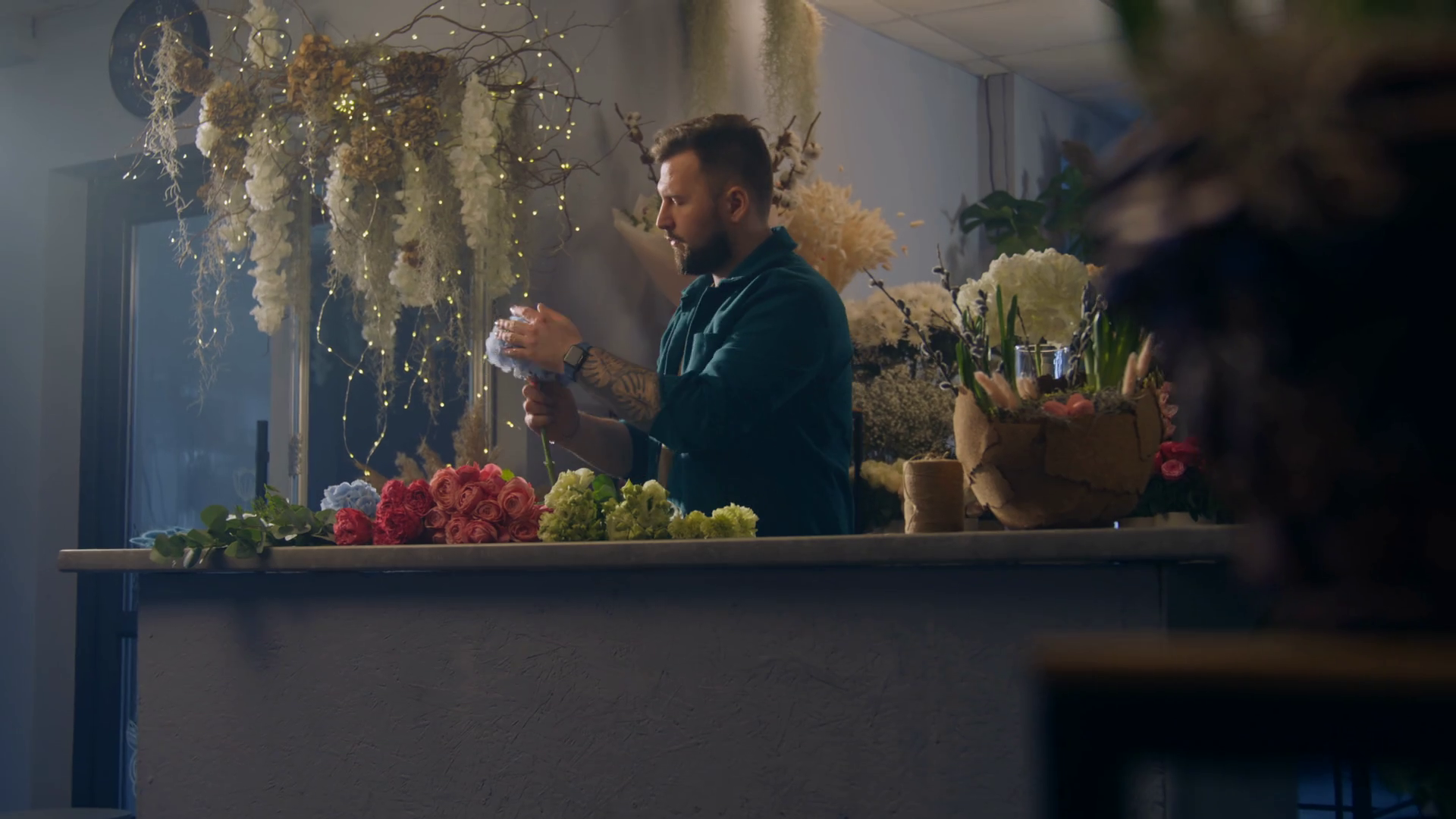 Professional Florist Adds Branches To Stock Footage SBV-347649326 ...