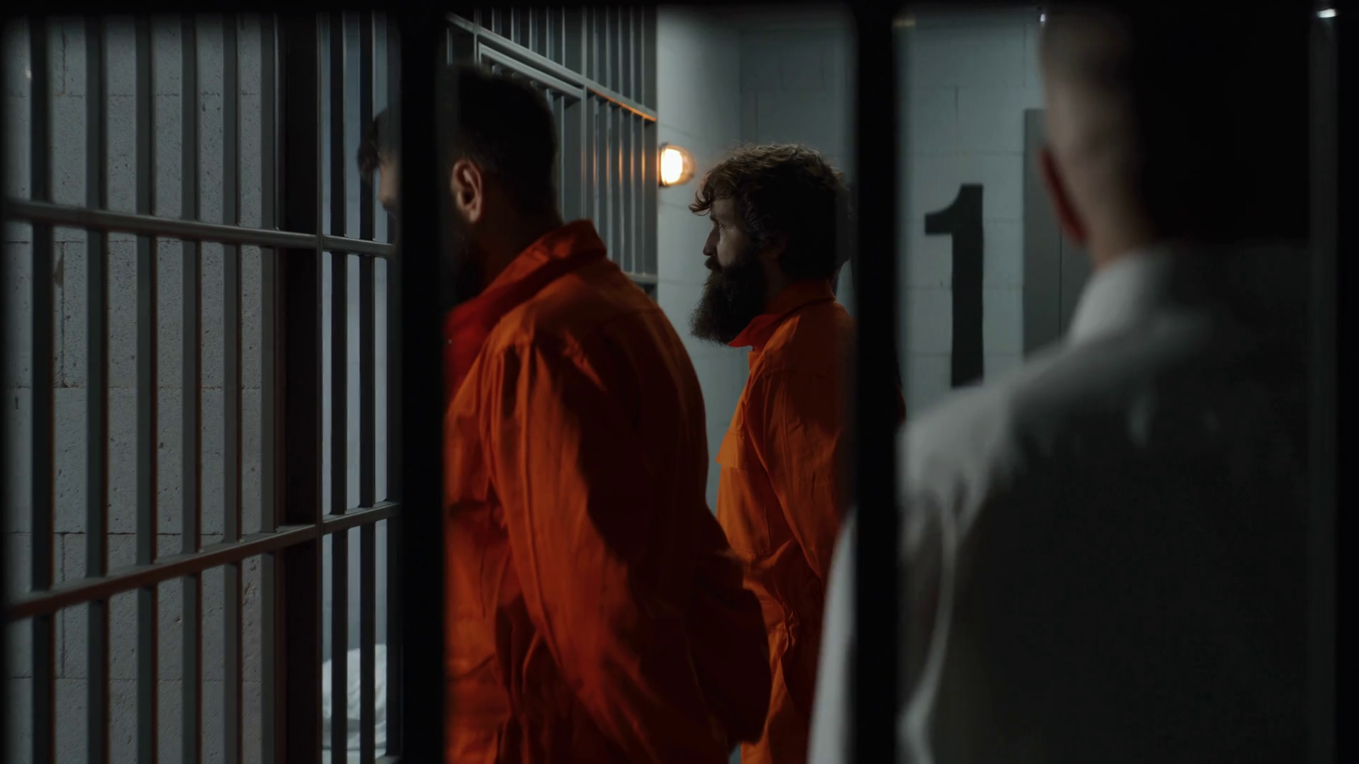 Two Prisoners In Orange Uniforms Stand Stock Footage SBV-347794453 ...