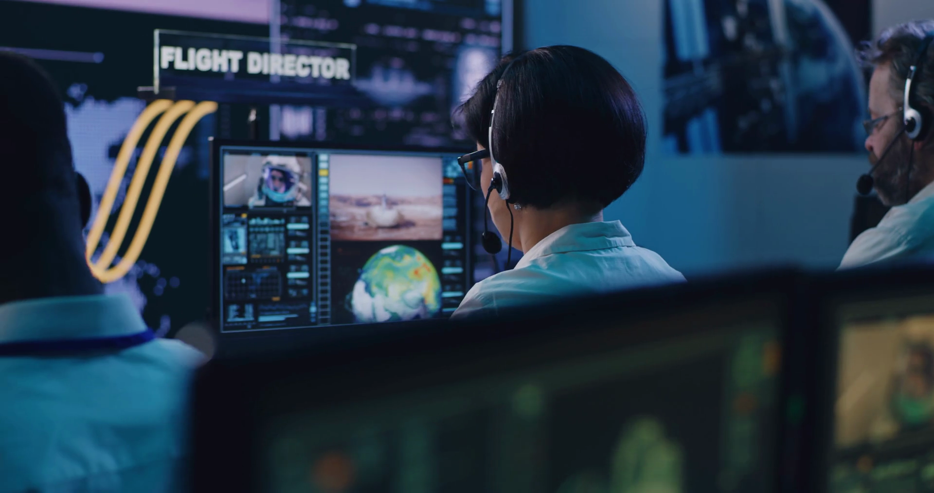 Back View Of Diverse Men Women In Headsets Stock Footage SBV-346412986 ...