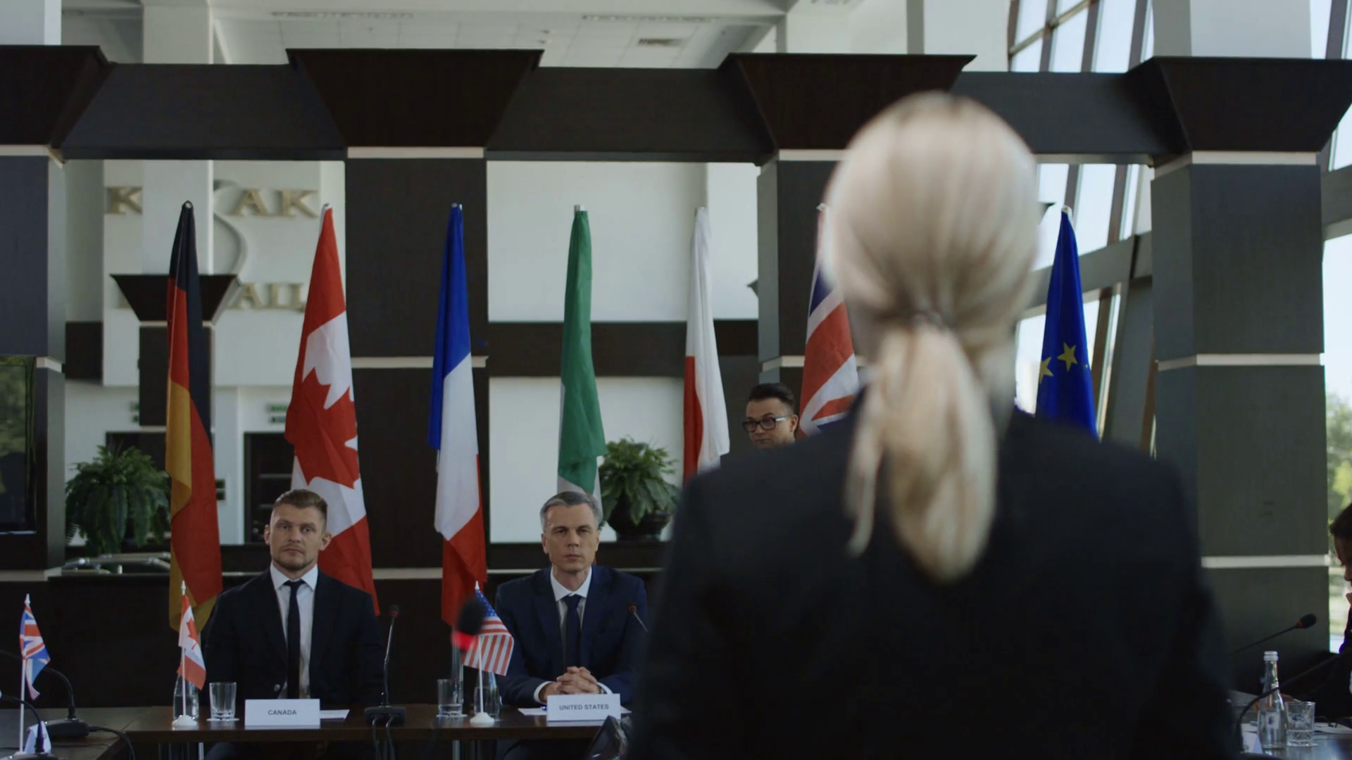 Back View Of Woman Giving Speech In Front Of Stock Footage SBV ...