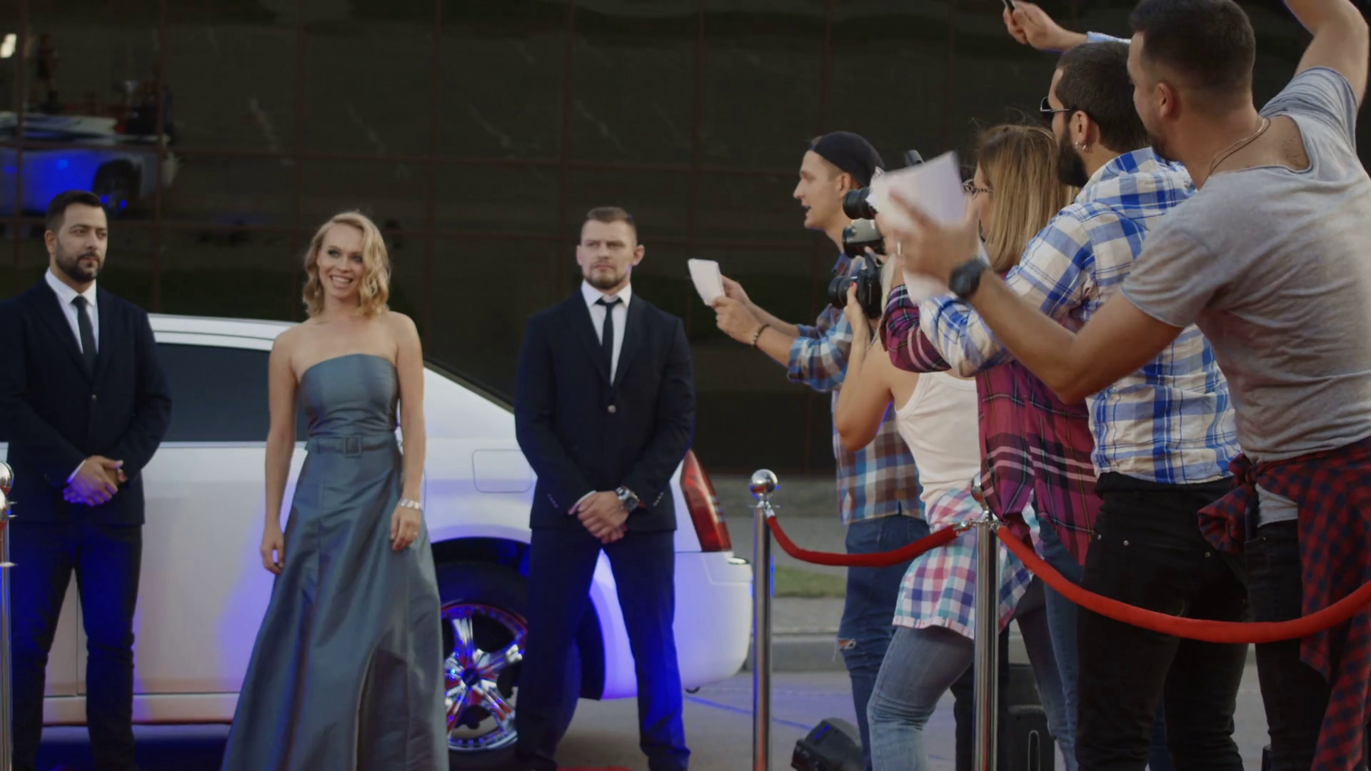 Blonde Woman In Gray Dress Exiting Limousine Stock Footage SBV ...