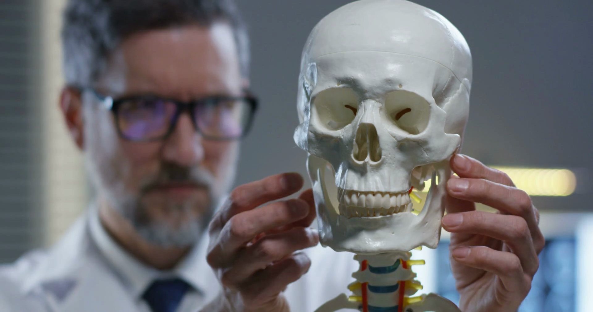 Close up shot of skull being adjusted by male doctor Stock Video ...