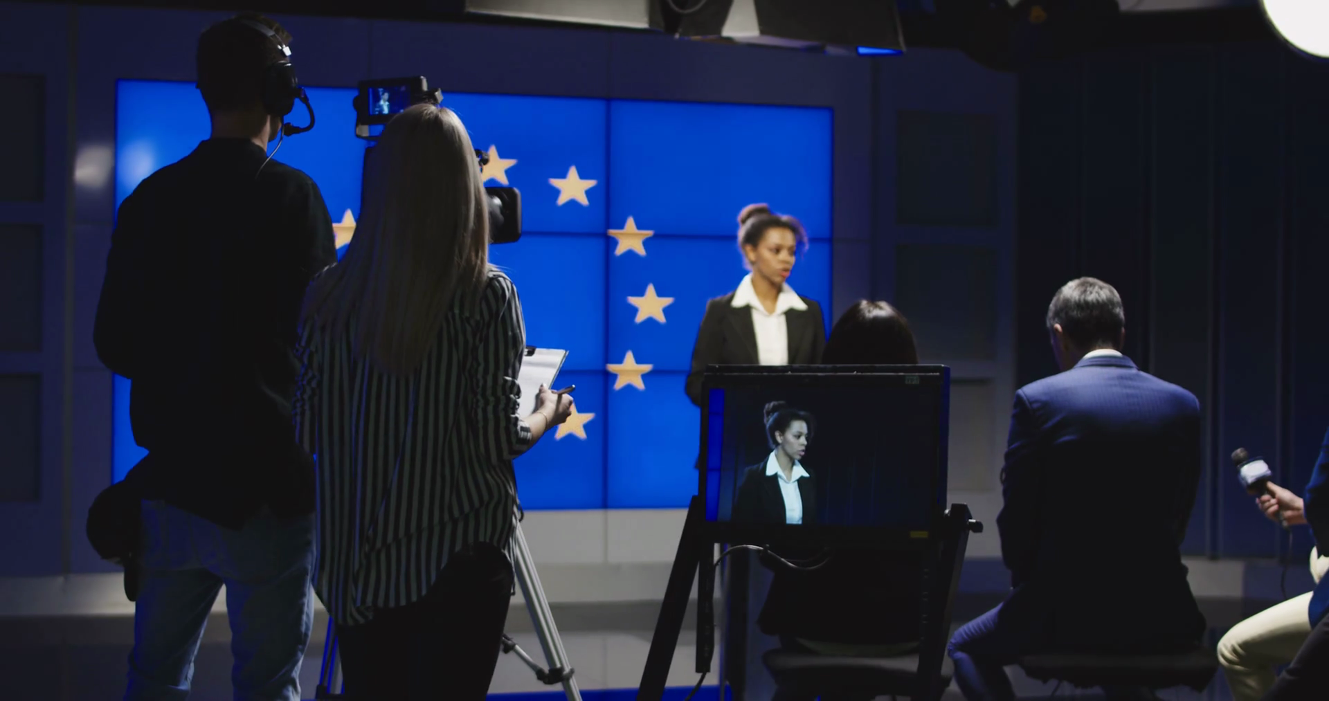 Female News Anchor Reading News In Front Of Stock Footage SBV-321248181 ...