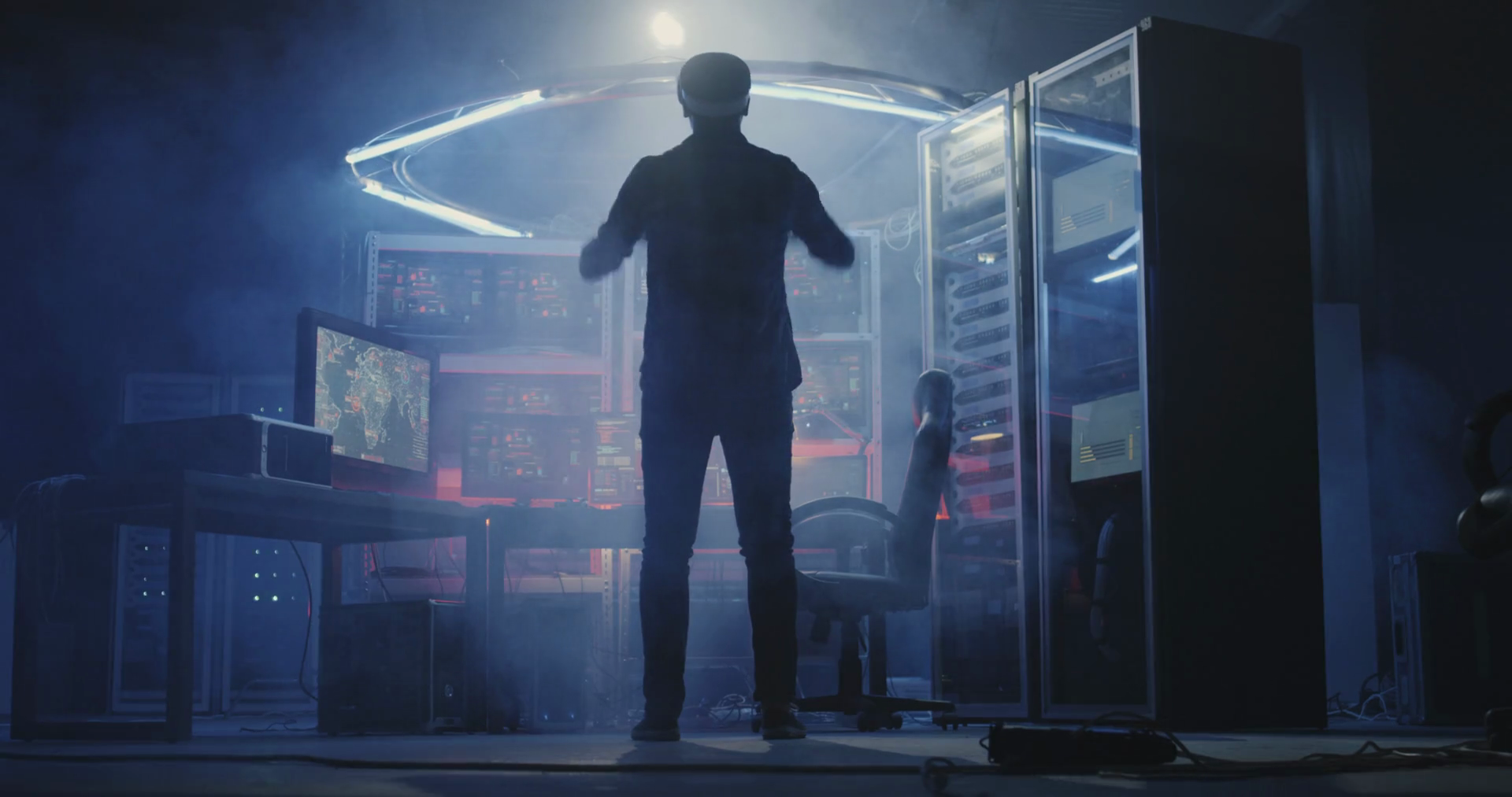 Full Shot Of Vr Headset Wearing Hacker Stock Footage SBV-337710316 ...