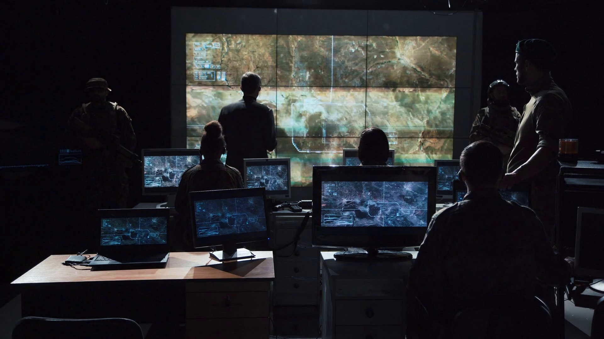 Group Of Soldiers Spies In Dark Room With Stock Footage SBV-318847253 ...