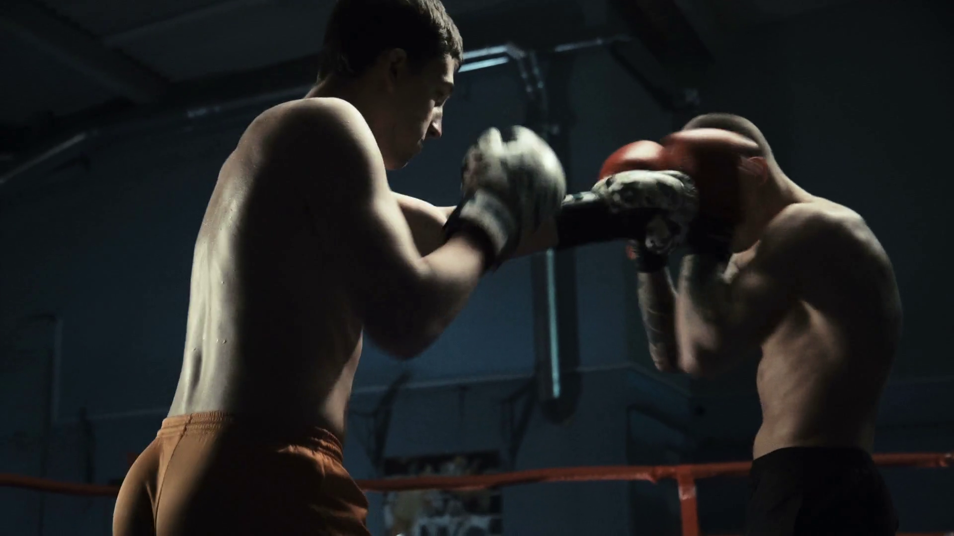 Handheld Shot Of Two Men Boxing Training In Stock Footage SBV-322221527 ...