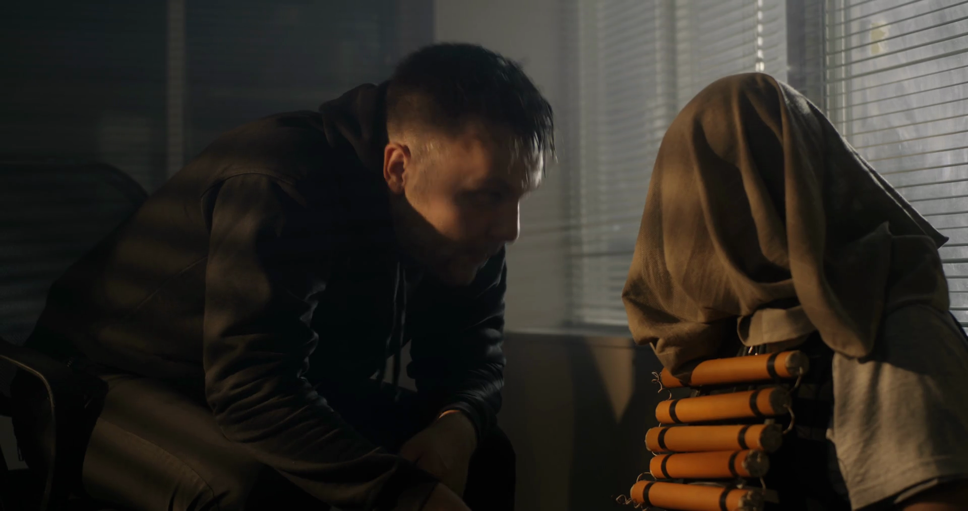 Medium Shot Of Criminal Threatening Hostage Stock Footage SBV-338527172 ...