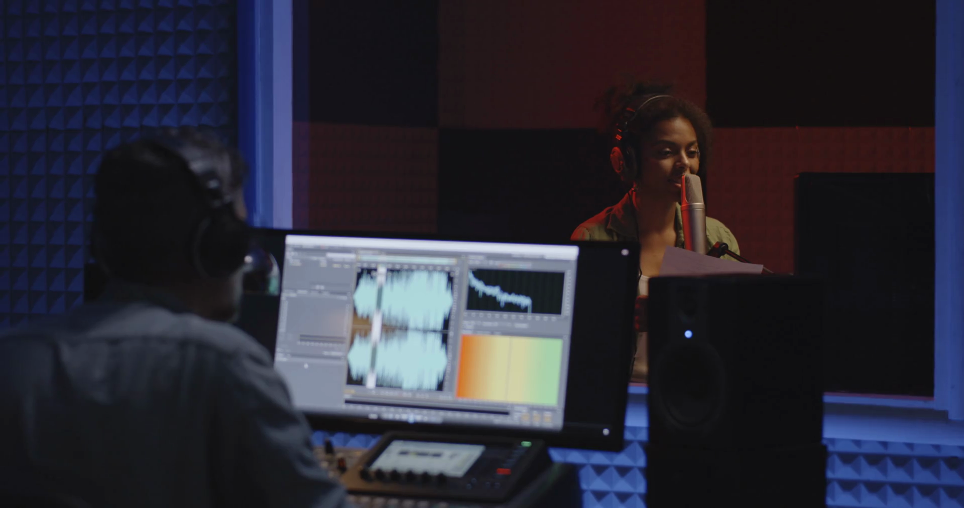 Medium Shot Of Female Actor Doing Voice Over Stock Footage SBV ...