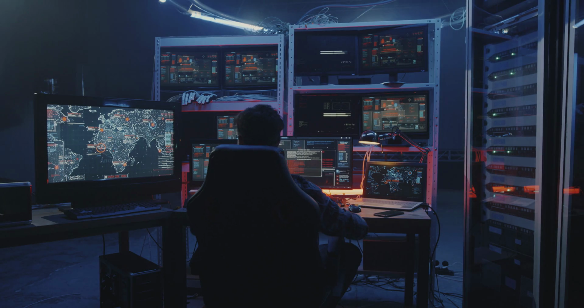 Medium Shot Of Hacker Watching Multiple Stock Footage SBV-337710347 ...