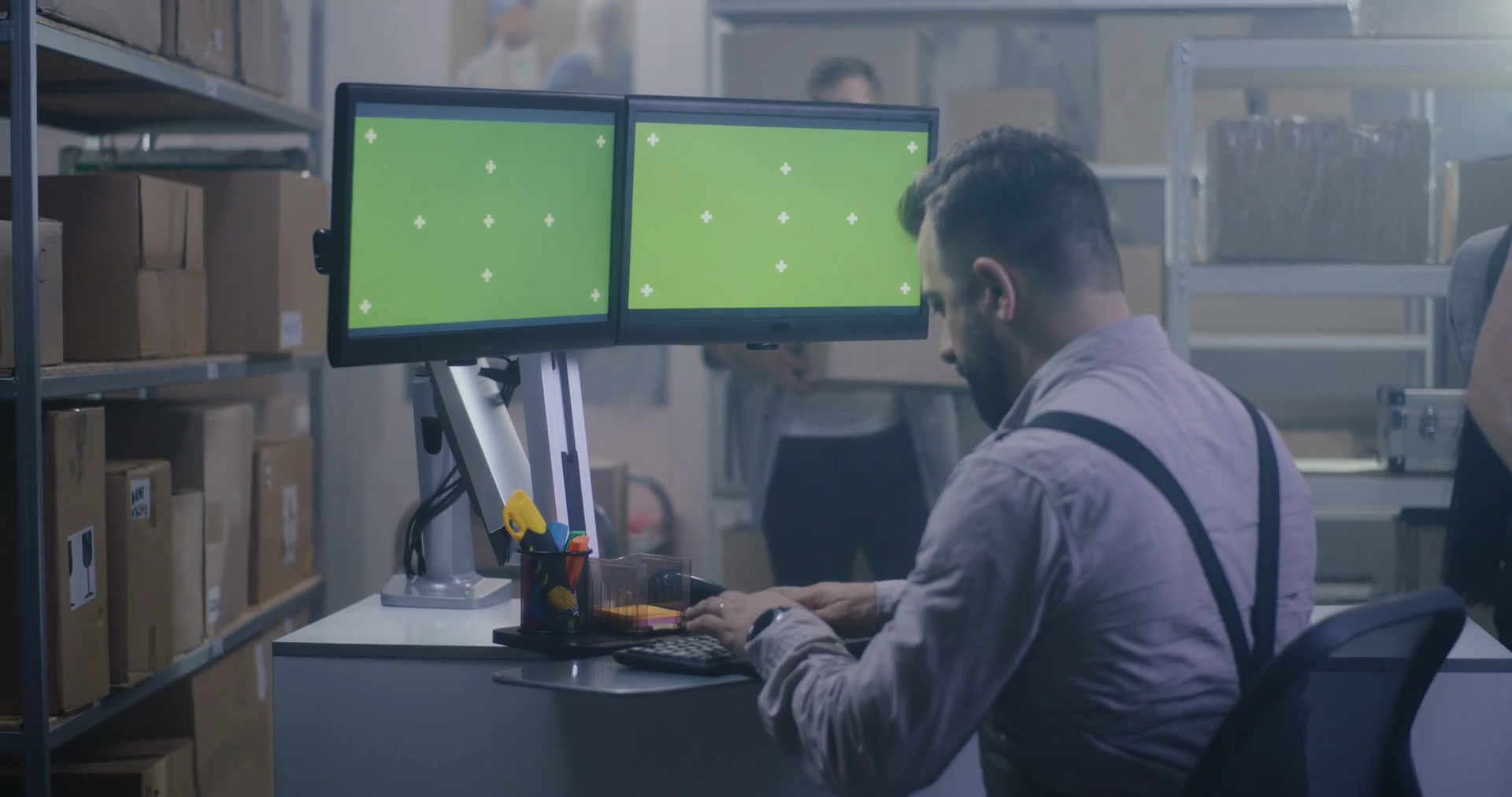 Medium Shot Of Man Working At Computer In Stock Footage SBV-338587230 ...