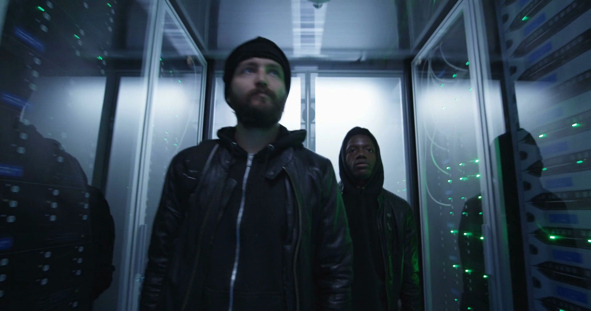 Medium Shot Of Two Hackers Walking Through Stock Footage SBV-328381930 ...