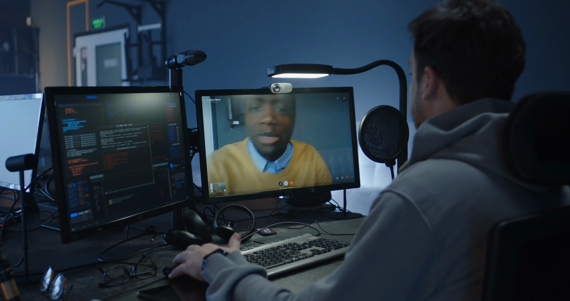 Medium Shot Of Programmers Talking Via Voip Stock Footage SBV-338169493 ...